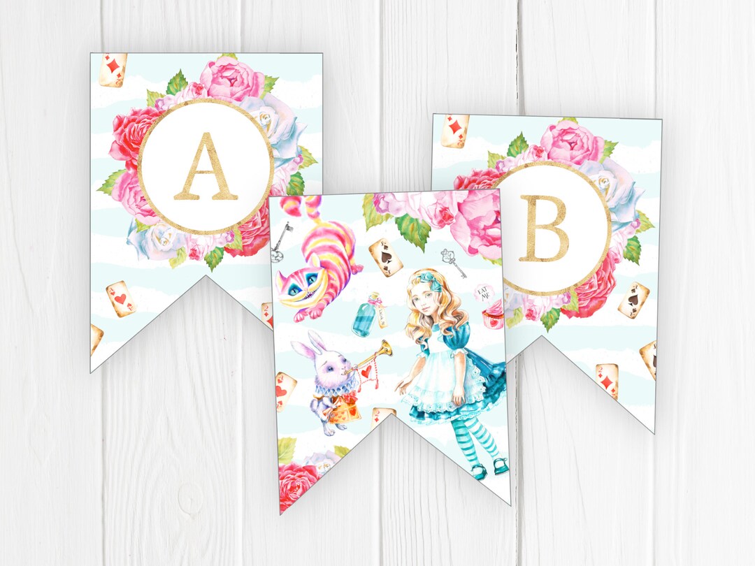 Alice in Wonderland Themed Bunting, INSTANT DOWNLOAD, Printable Pennant ...