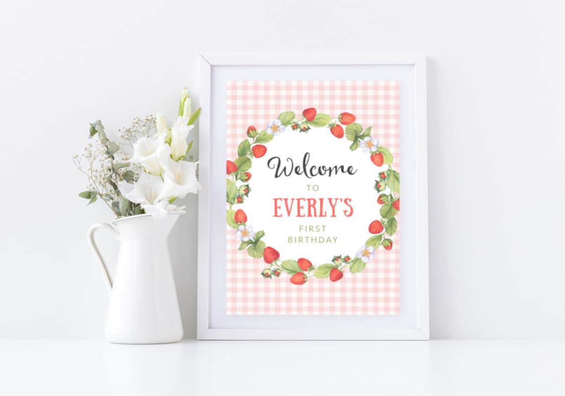 Strawberry Theme Welcome Sign PRINTABLE Personalised Berry | Etsy