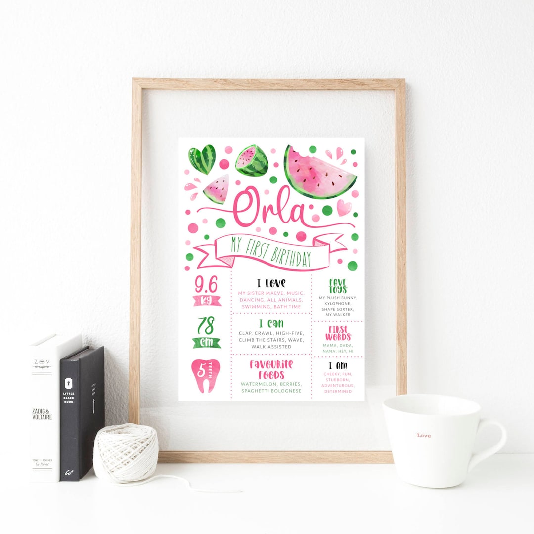 Watermelon Themed Milestone Board, PRINTABLE, First 1st Birthday Print ...