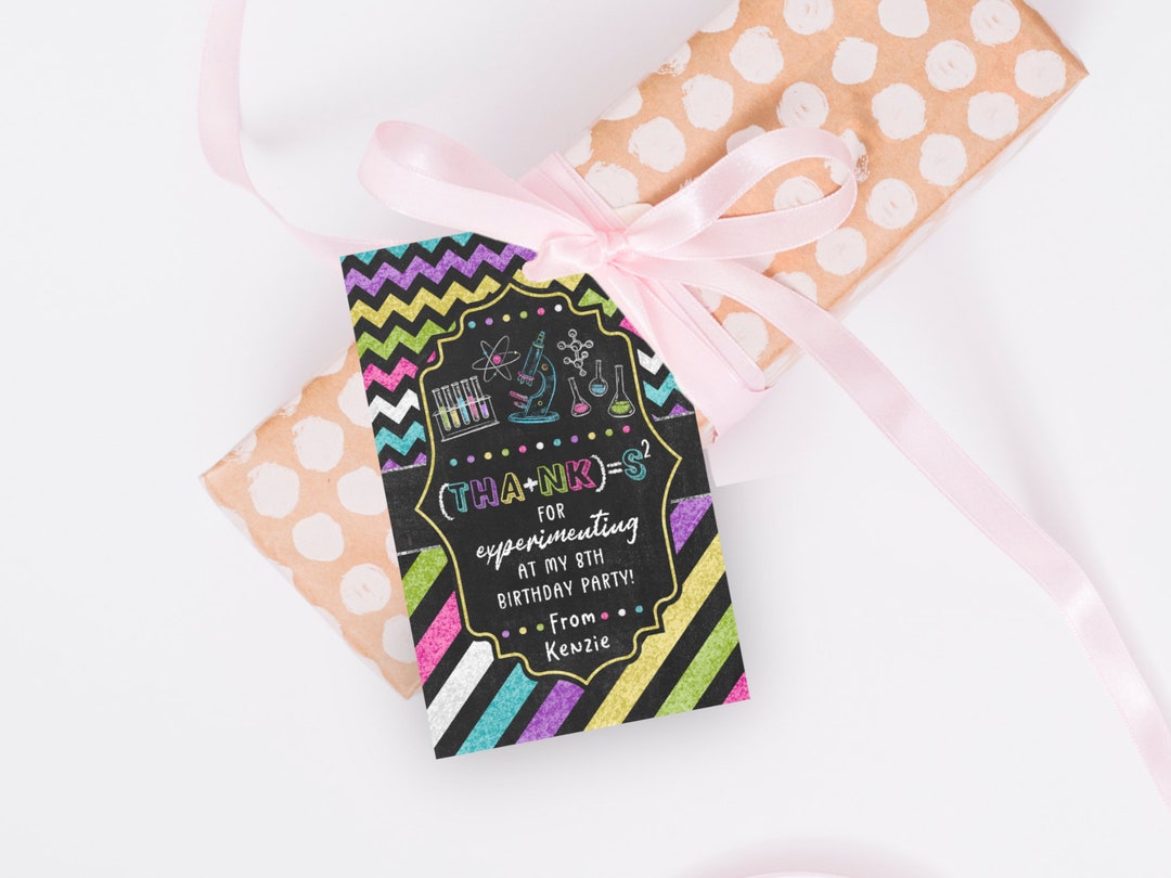 Science Favor Tag, PRINTABLE, 4x2.5 Inch Chalkboard Girl's Mad Science ...