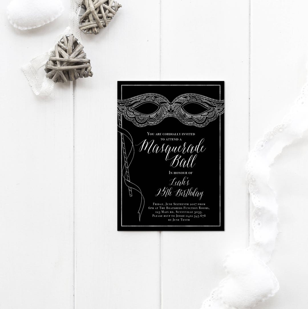 Masquerade Ball Invitation, DIGITAL DOWNLOAD, Classy Silver Black ...