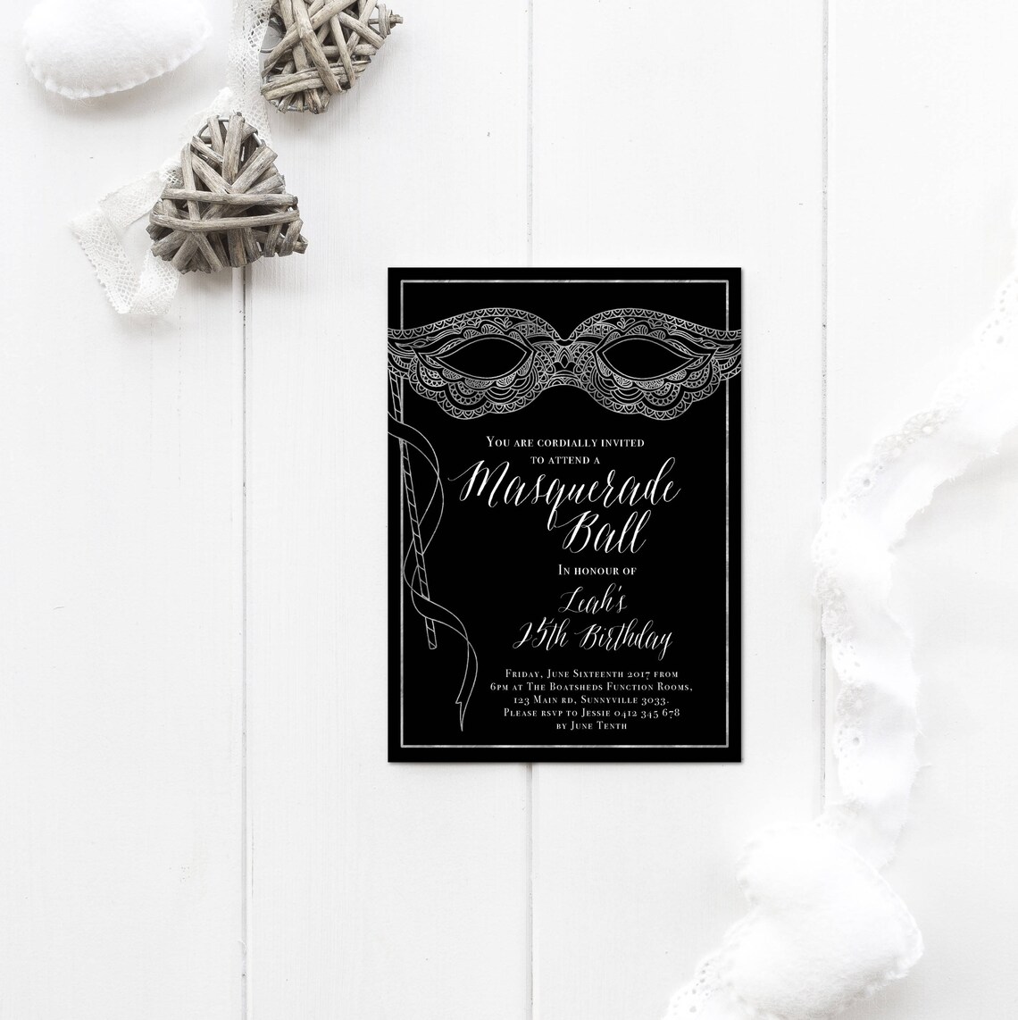 Masquerade Ball Invitation DIGITAL DOWNLOAD Classy Silver - Etsy