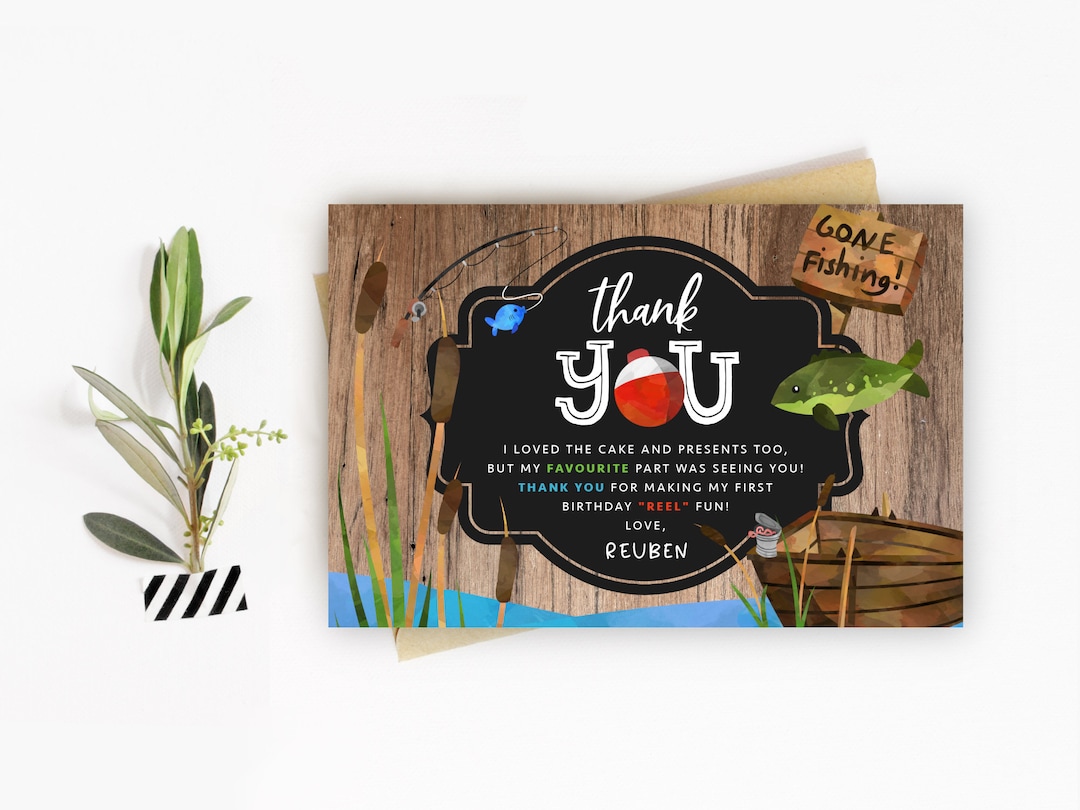 Fishing Thank You Card, PRINTABLE, the Big One 1st First Birthday Theme ...