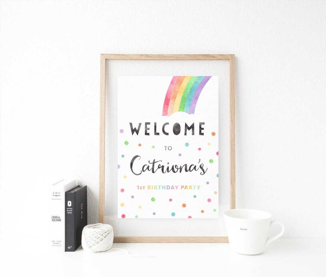 Watercolor Rainbow Welcome Sign, PRINTABLE, Girl's First 1st Birthday ...