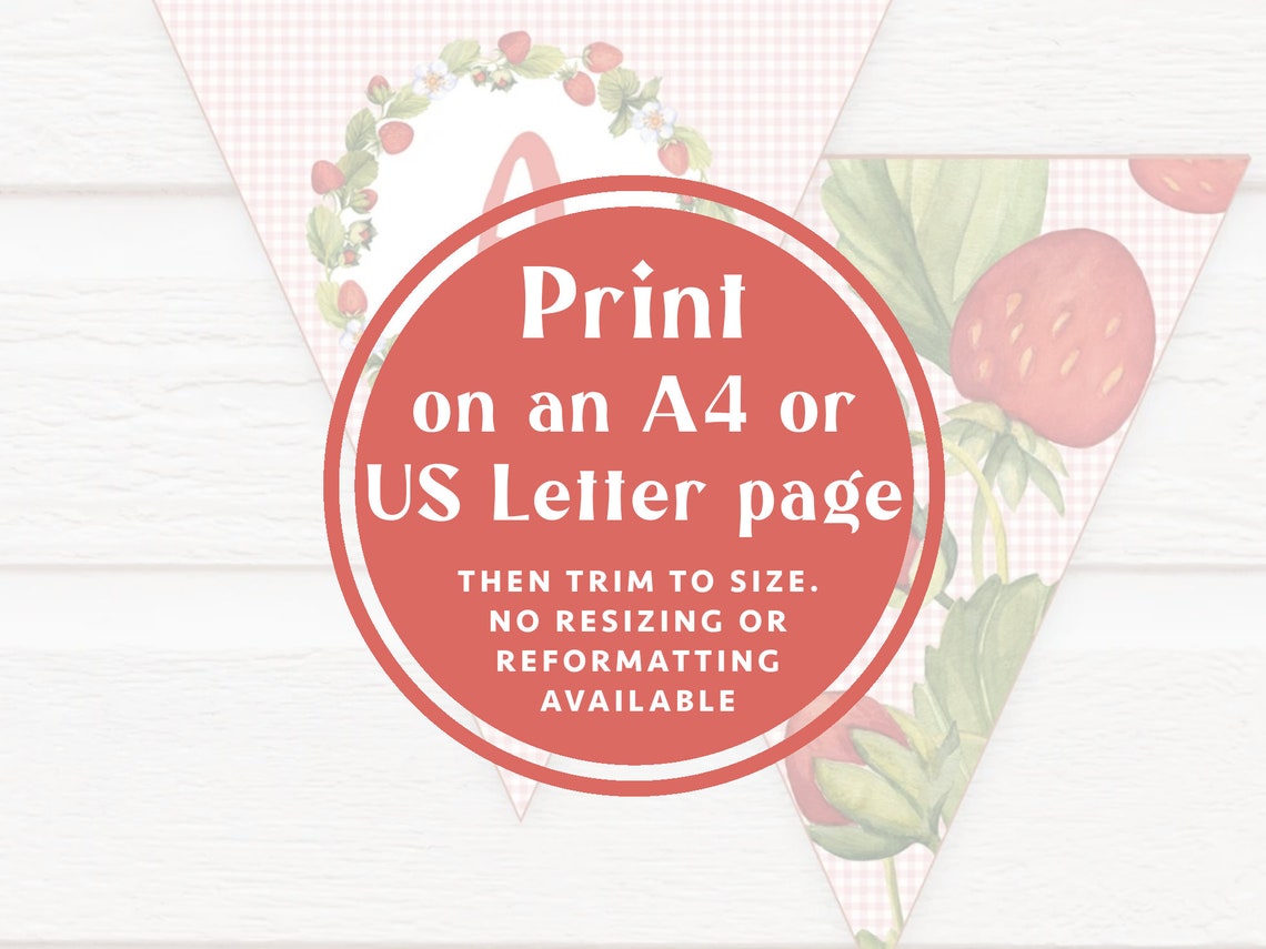 Strawberry Bunting, INSTANT DOWNLOAD, Printable Pennant Banner, Pink ...