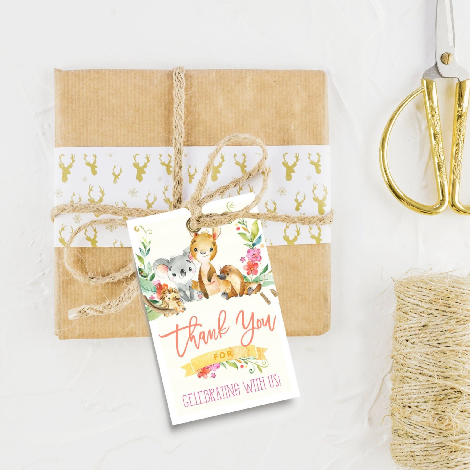 Australian Animal Thank You Tag PRINTABLE Native Kangaroo | Etsy