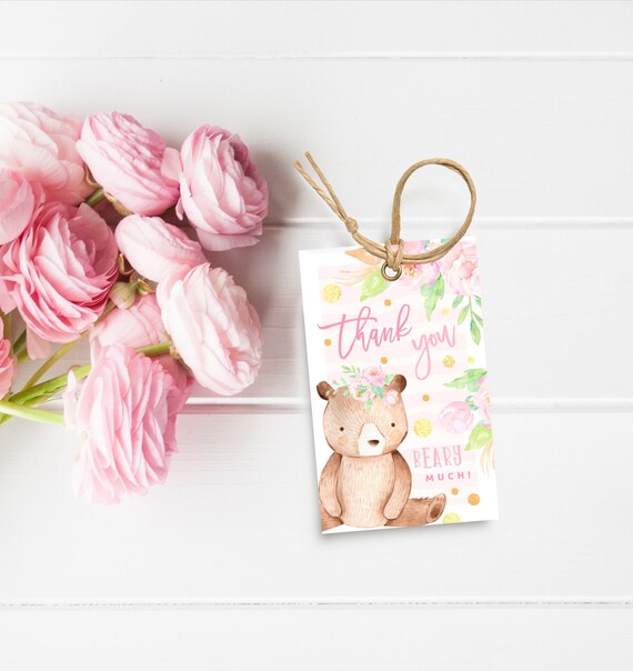 Bear Thank You Tag PRINTABLE Thank You Beary Much Floral | Etsy