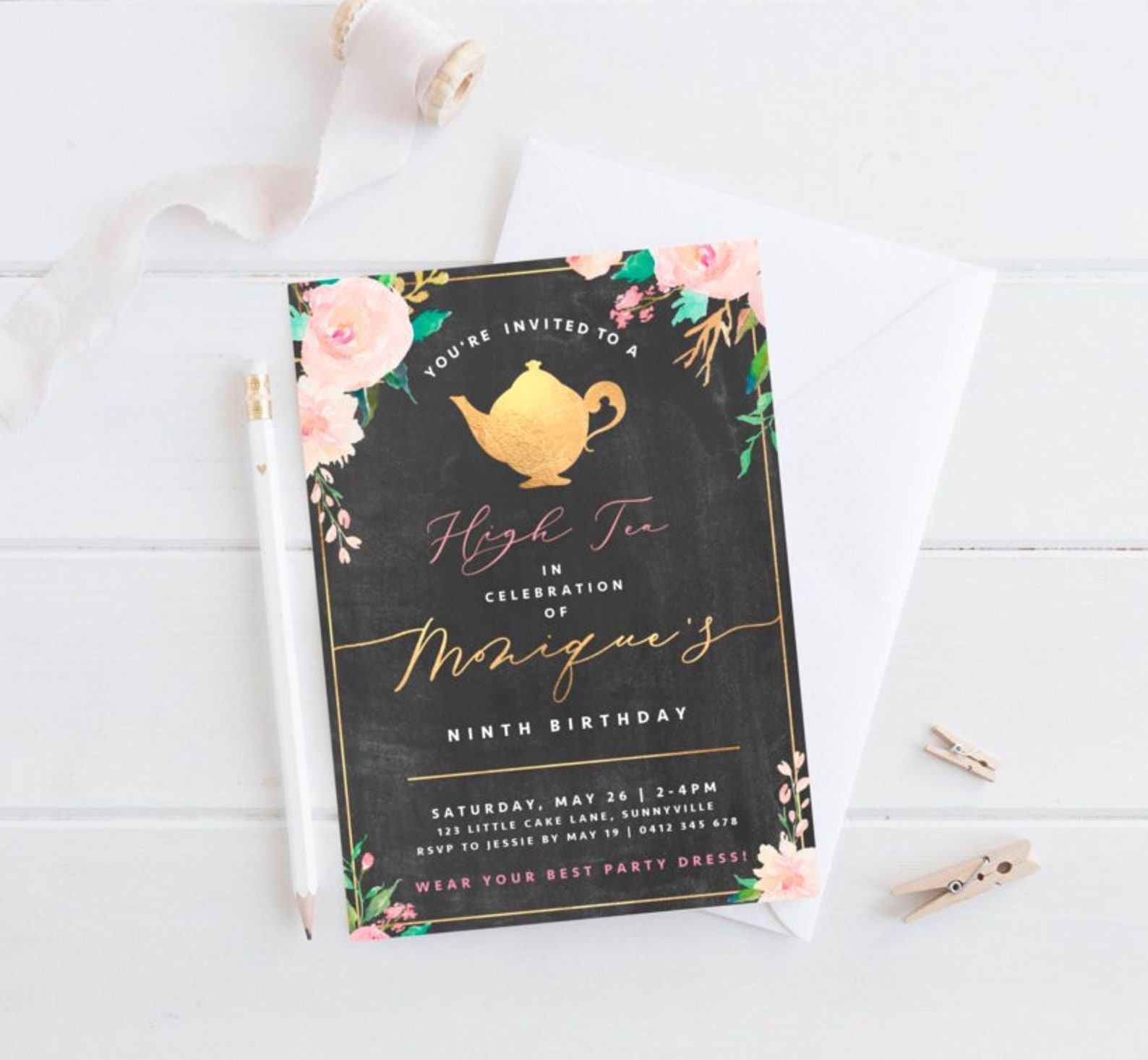 High Tea Invitation PRINTABLE Feminine Girly Tea Party | Etsy