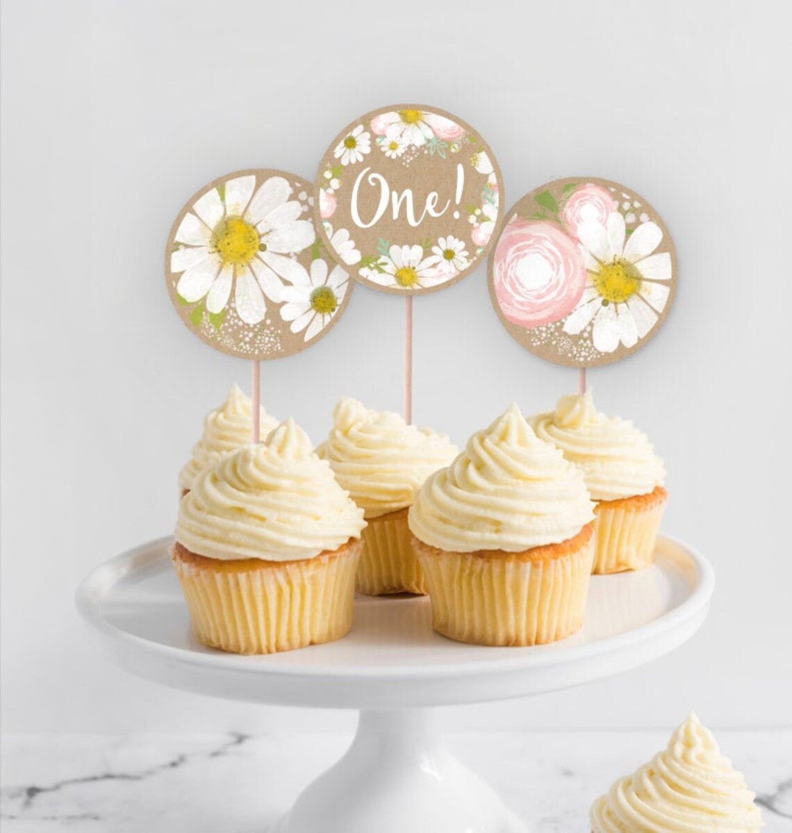 Daisy Cupcake Toppers, PRINTABLE, Girl's 1st Birthday Decor, Instant ...