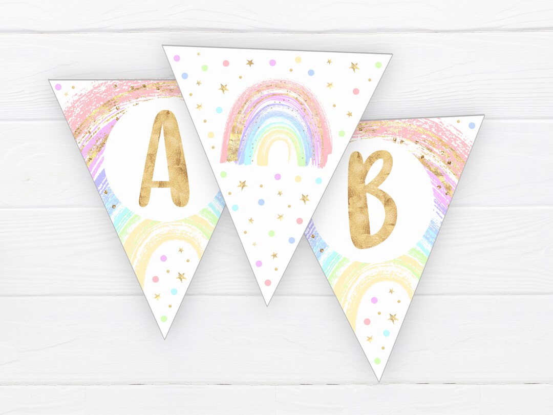 Rainbow Party Bunting, DIGITAL FILE, Pastel Gold Theme, Girl's Birthday ...