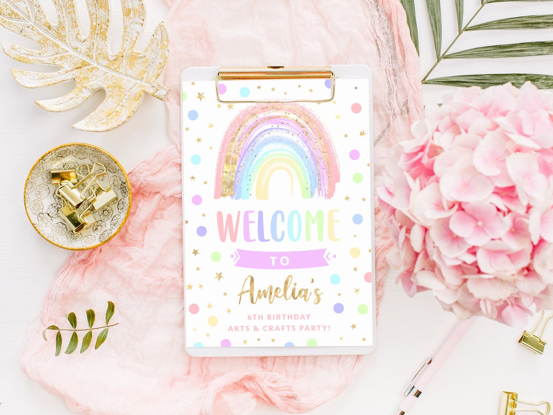 Rainbow Party Theme, PRINTABLE, Art Craft Birthday Decor, Girl's Pastel ...