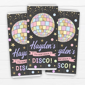Pastel Disco Chocolate Wrapper, PRINTABLE, Girl's Music Dance Birthday ...