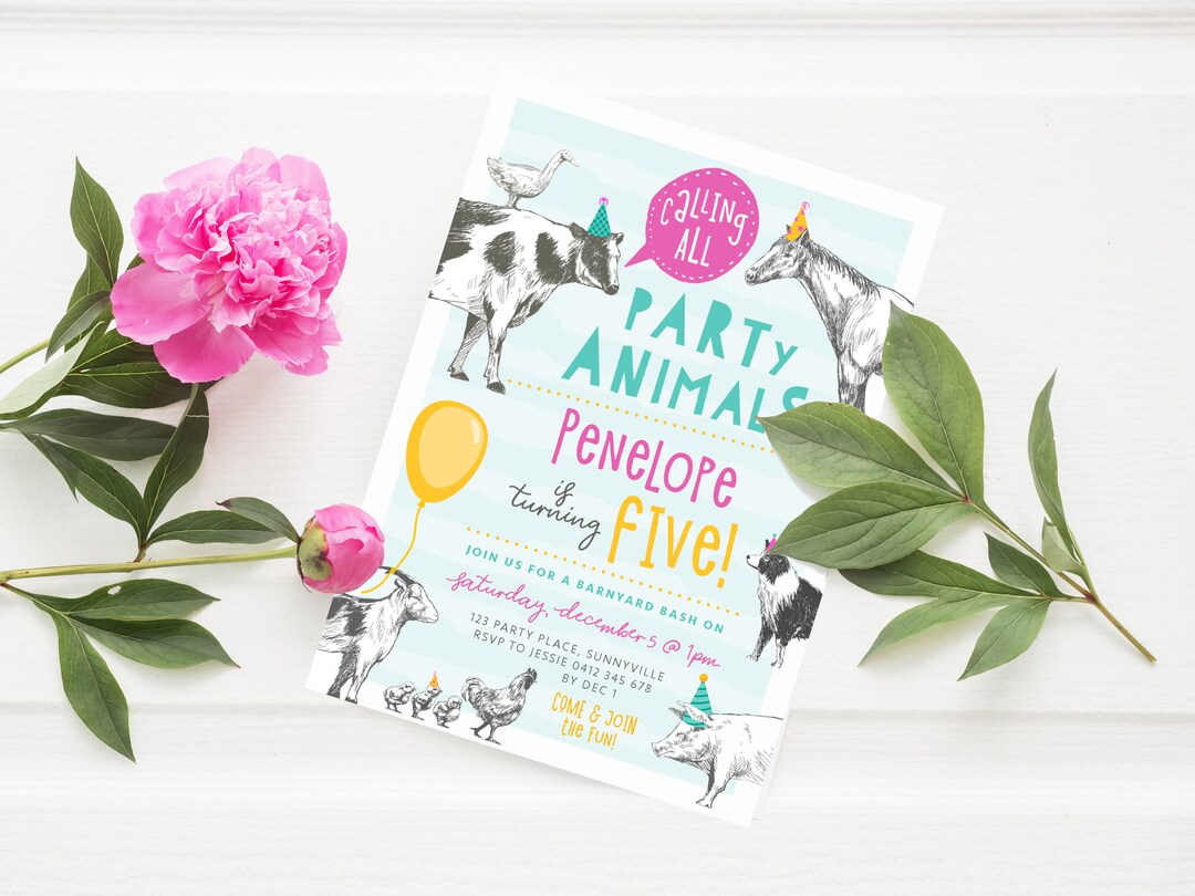 Farm Animals Invitation, PRINTABLE, Party Animals Birthday Theme, Party ...