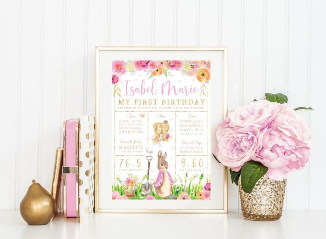 Floral Bunny Milestone Board PRINTABLE Girl's 1st First Birthday Party ...