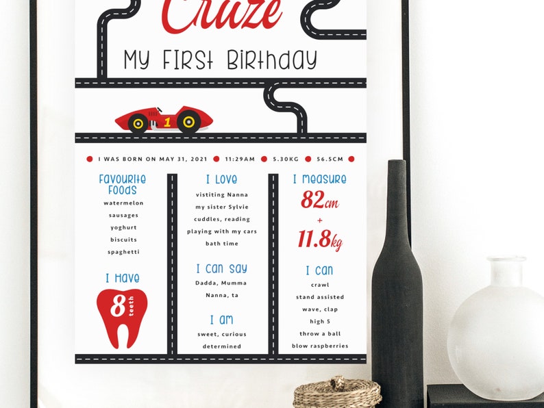 Race Car Milestone Board PRINTABLE First Birthday Print - Etsy