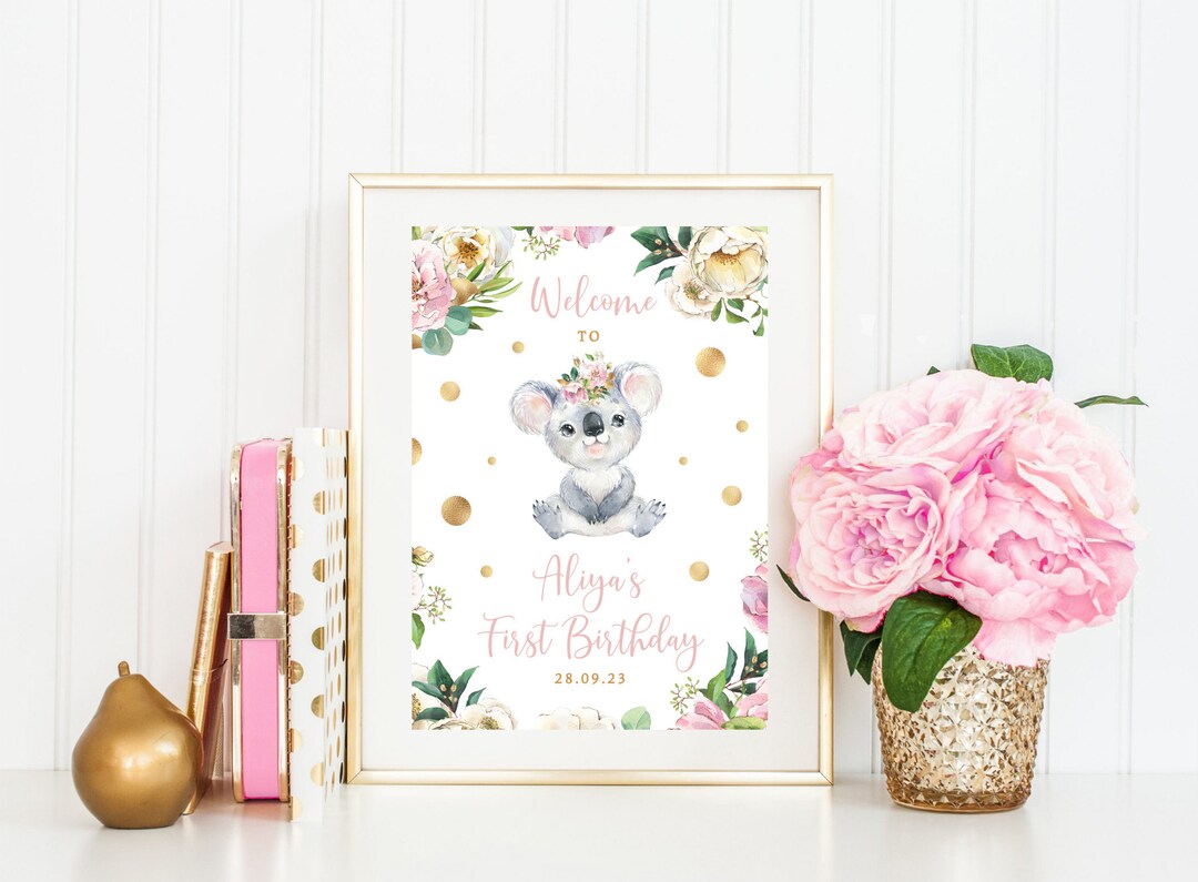 Koala Welcome Sign, PRINTABLE, Girl's 1st Birthday Poster, Native ...