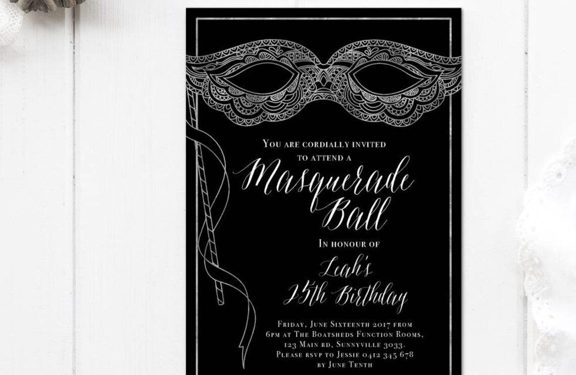 Masquerade Ball Invitation DIGITAL DOWNLOAD Classy Silver - Etsy