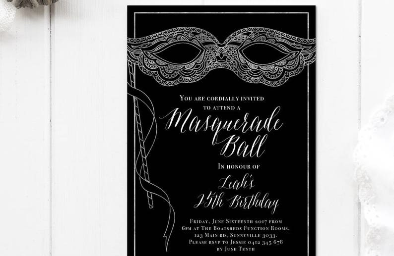 Masquerade Ball Invitation DIGITAL DOWNLOAD Classy Silver - Etsy
