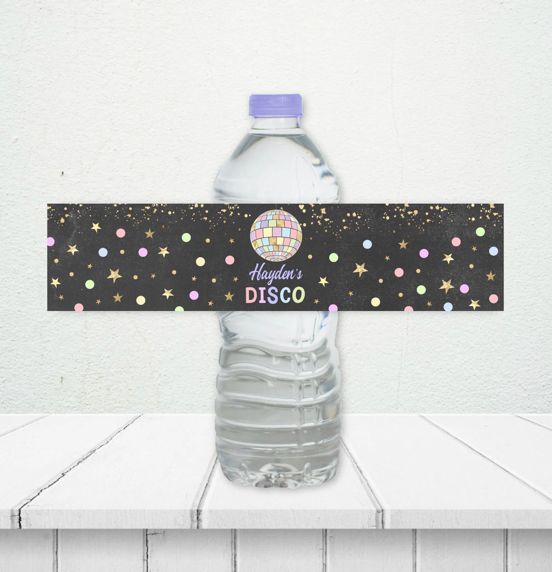 Disco Water Bottle Label, PRINTABLE, Girl's Music Dance Birthday Theme ...