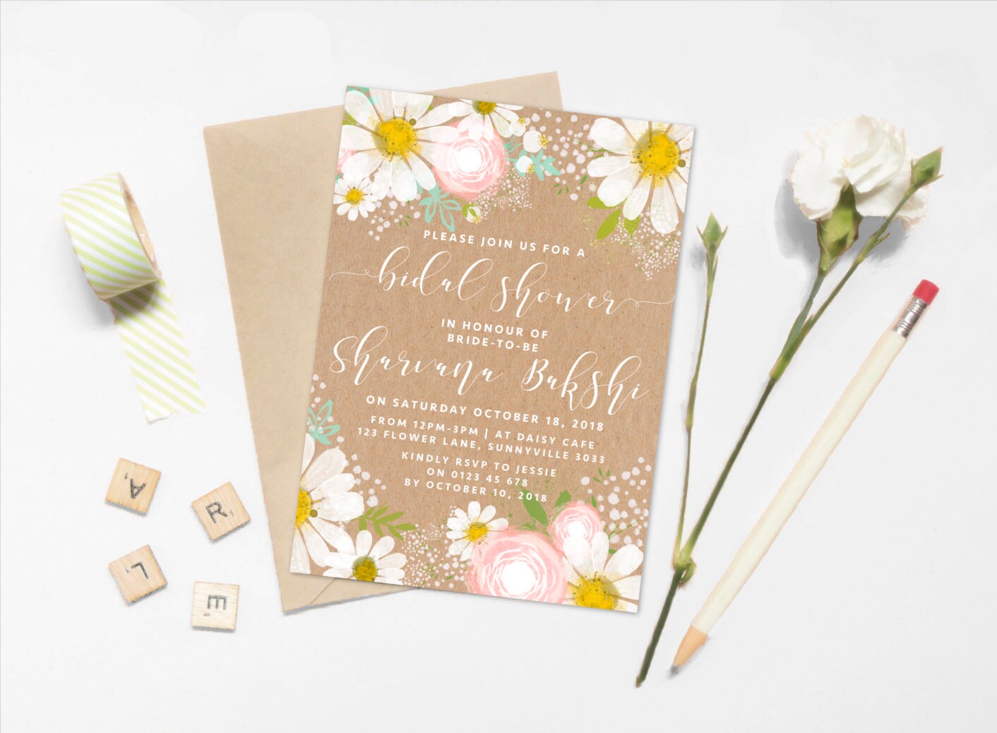 Daisy Invitation DIGITAL DOWNLOAD Cute Bridal Shower Design | Etsy