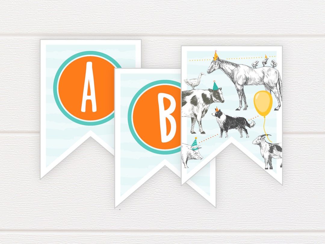 Farm Themed Bunting, INSTANT DOWNLOAD, Printable Pennant Banner, 1st ...