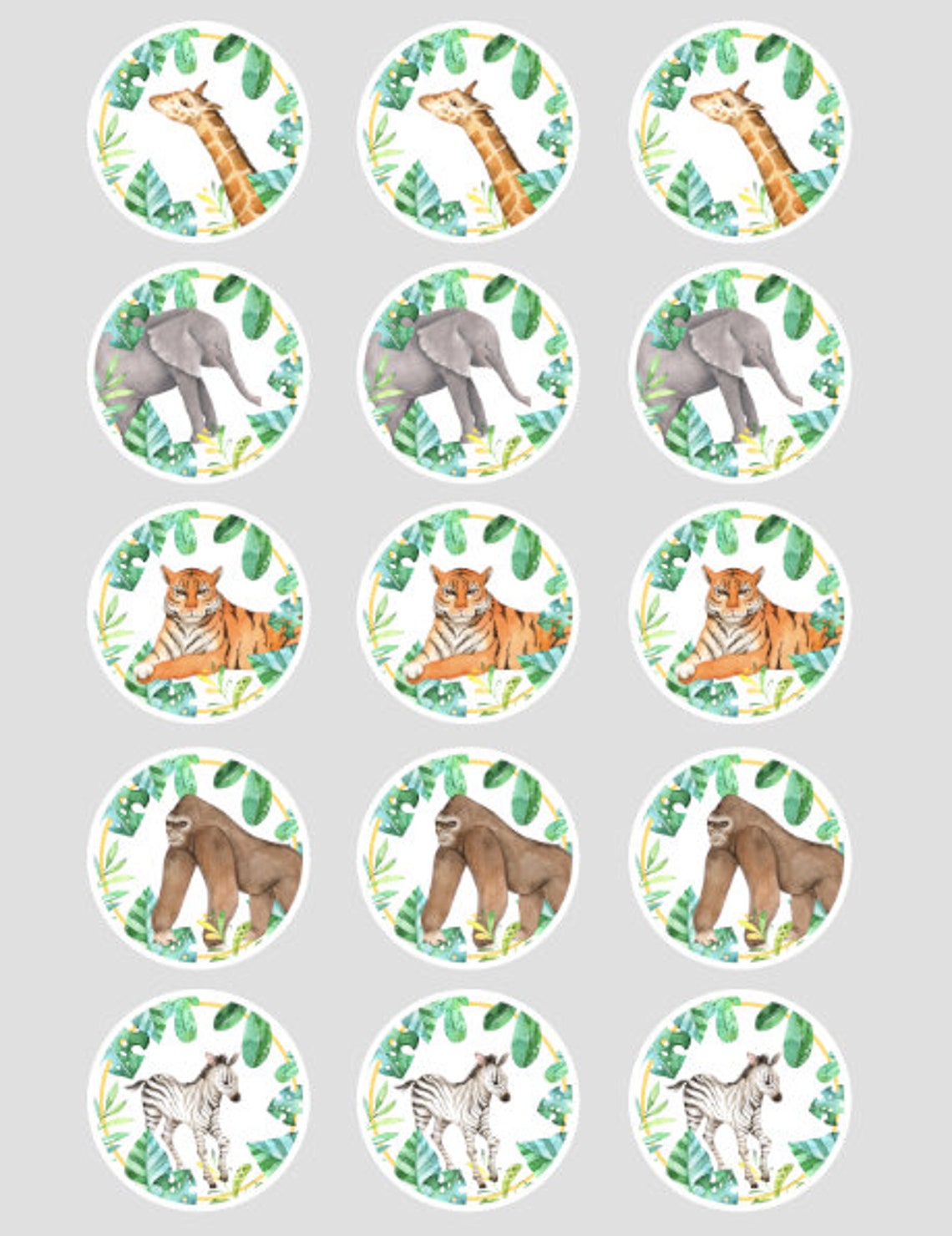 Jungle Animal Cupcake Toppers PRINTABLE Digital Safari Zoo | Etsy