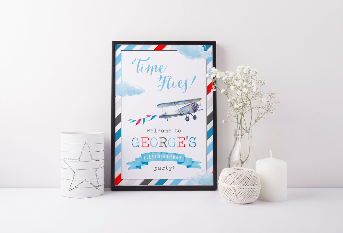 Vintage Plane Welcome Sign, PRINTABLE, Time Flies Airplane Signage, Boy ...