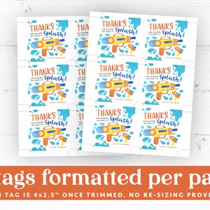 Water Fight Thank You Tag, PRINTABLE, Boy's Summer Water Gun Games ...