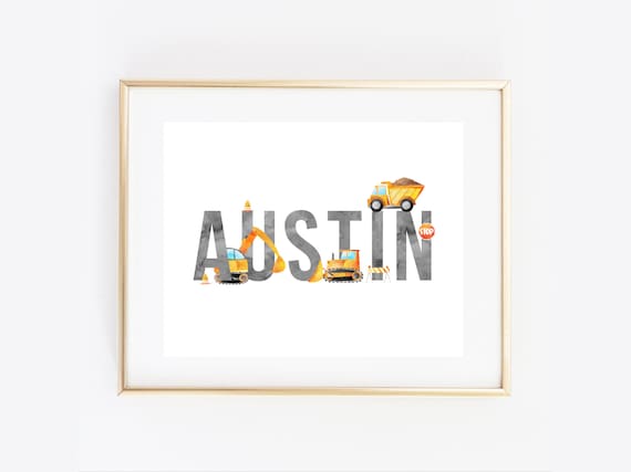 Construction Themed Name Art PRINTABLE Newborn Baby Boy Wall | Etsy Canada