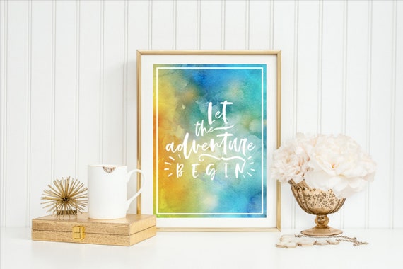 Let the Adventure Begin PRINTABLE Watercolor Blue Yellow | Etsy