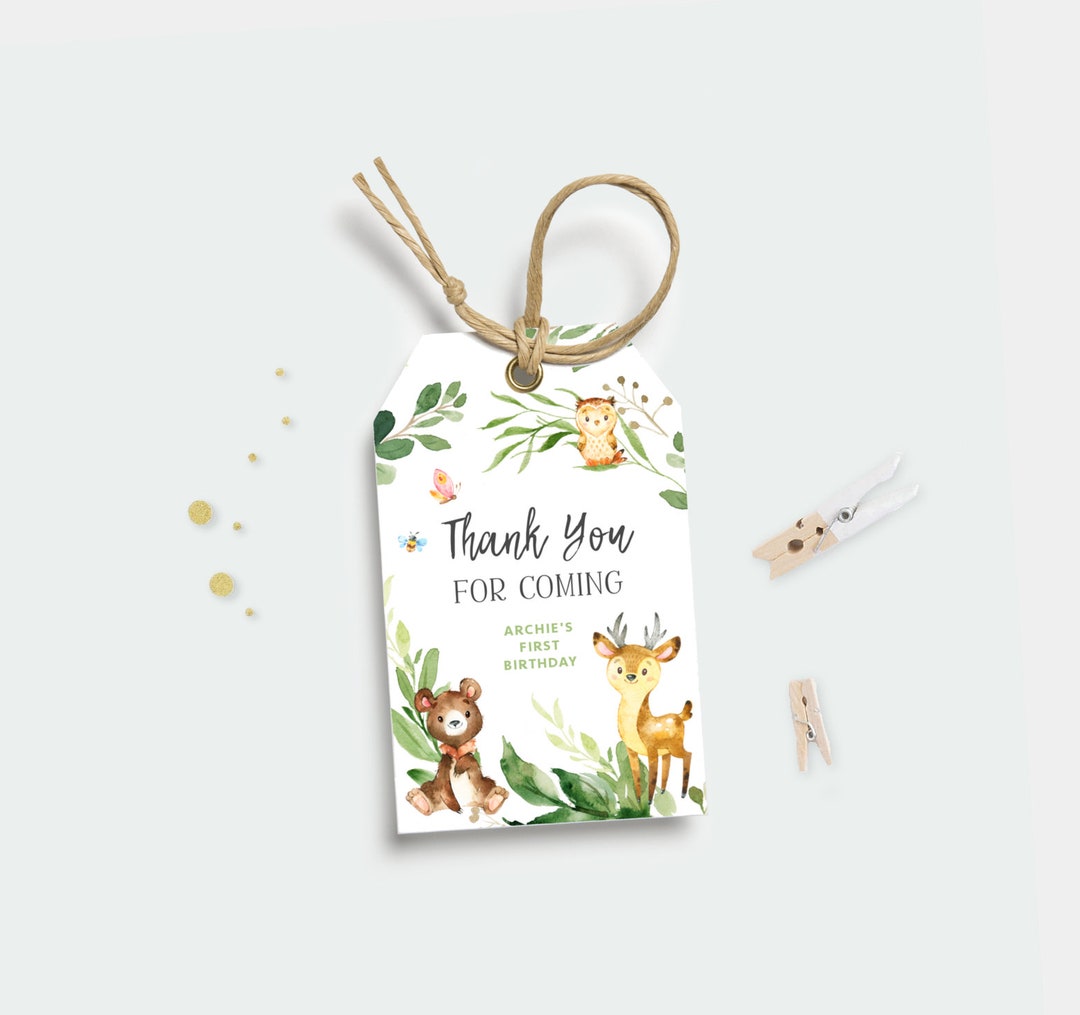 Woodland Thank You Tag, PRINTABLE, Forest Animals First 1st Birthday ...