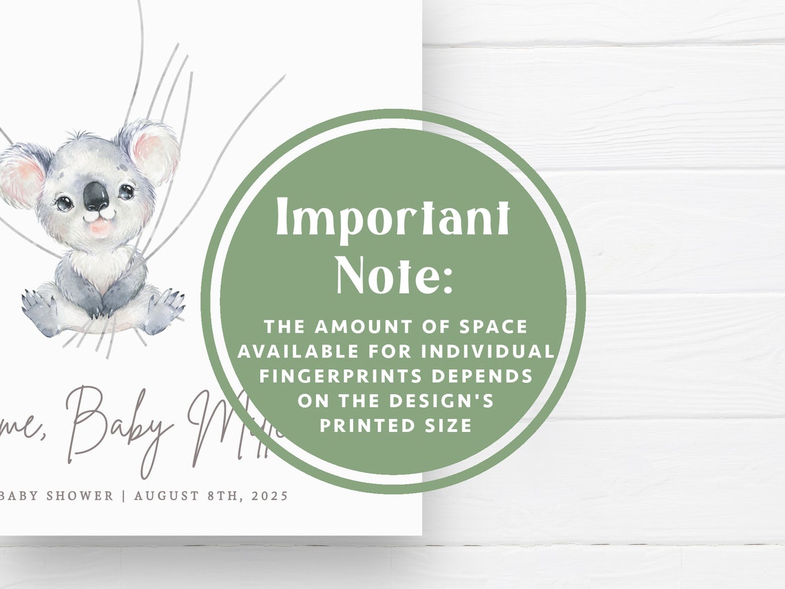 Koala Fingerprint Tree, PRINTABLE Personalised Balloon Fingerprint ...