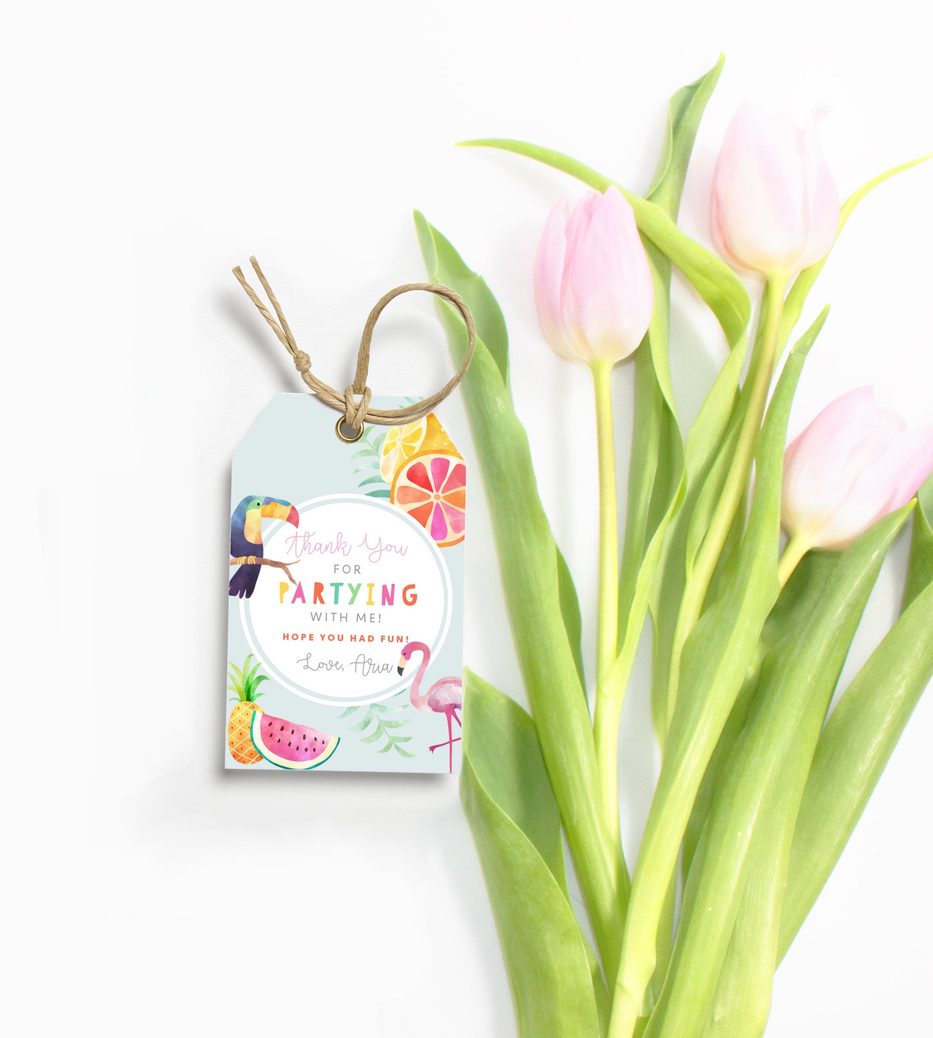 Tropical Thank You Tag, PRINTABLE, Digital Flamingo Toucan Watermelon ...