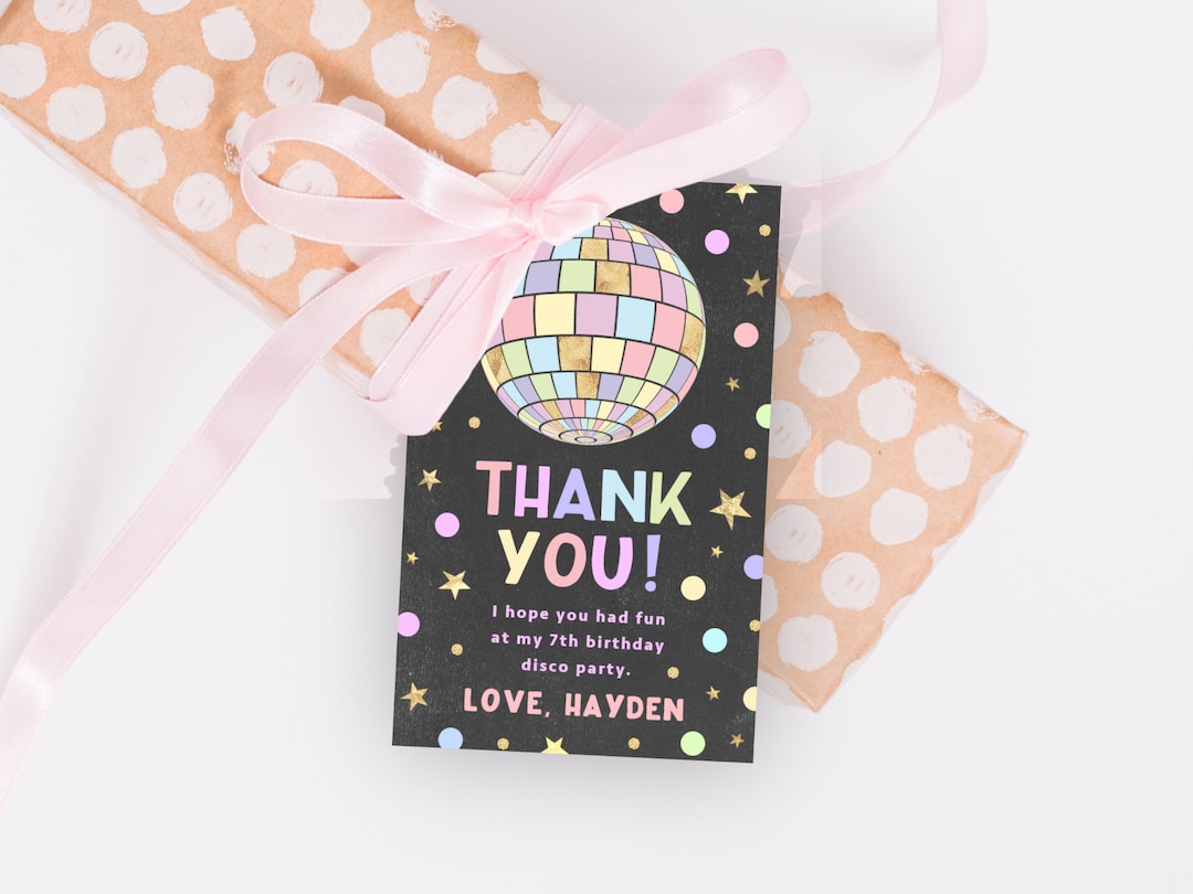 Disco Party Thank You Tag, PRINTABLE, 4x2.5 Inch Girl's Dance Birthday ...