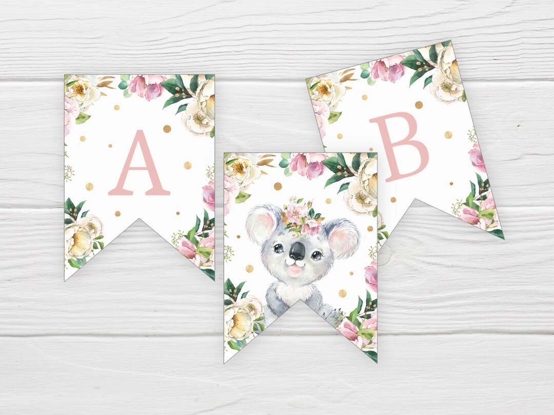 Floral Koala Bunting INSTANT DOWNLOAD Printable Pennant Banner, Native ...
