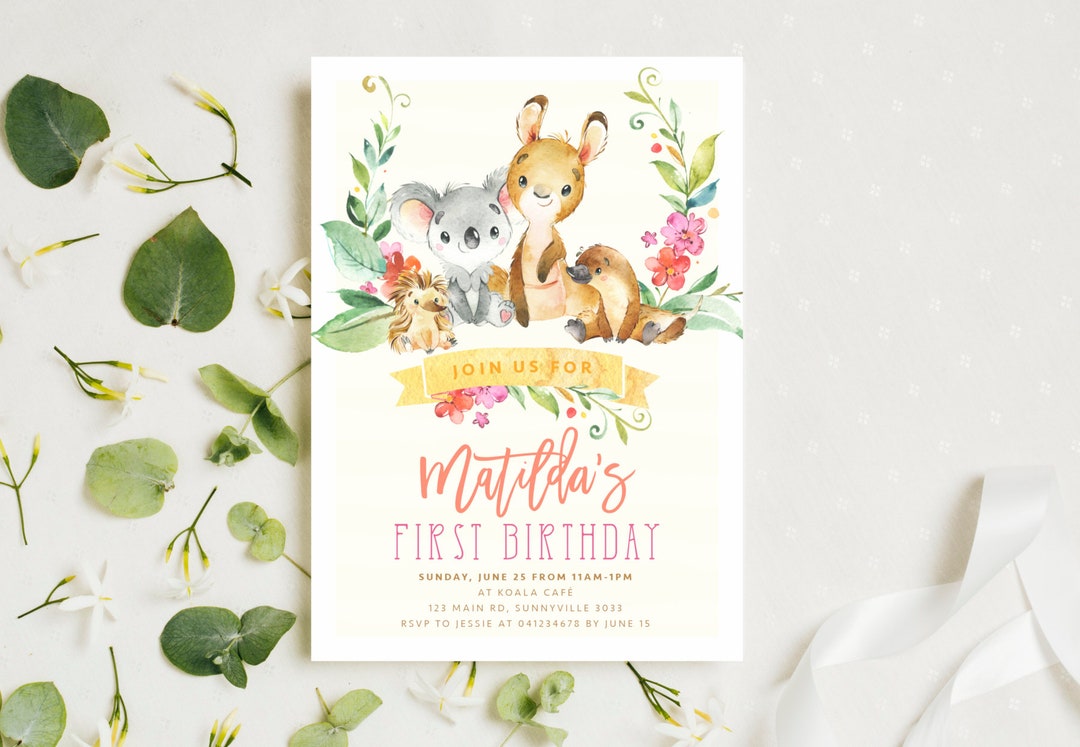 Native Australian Animals Birthday Invite, PRINTABLE, 1st First ...