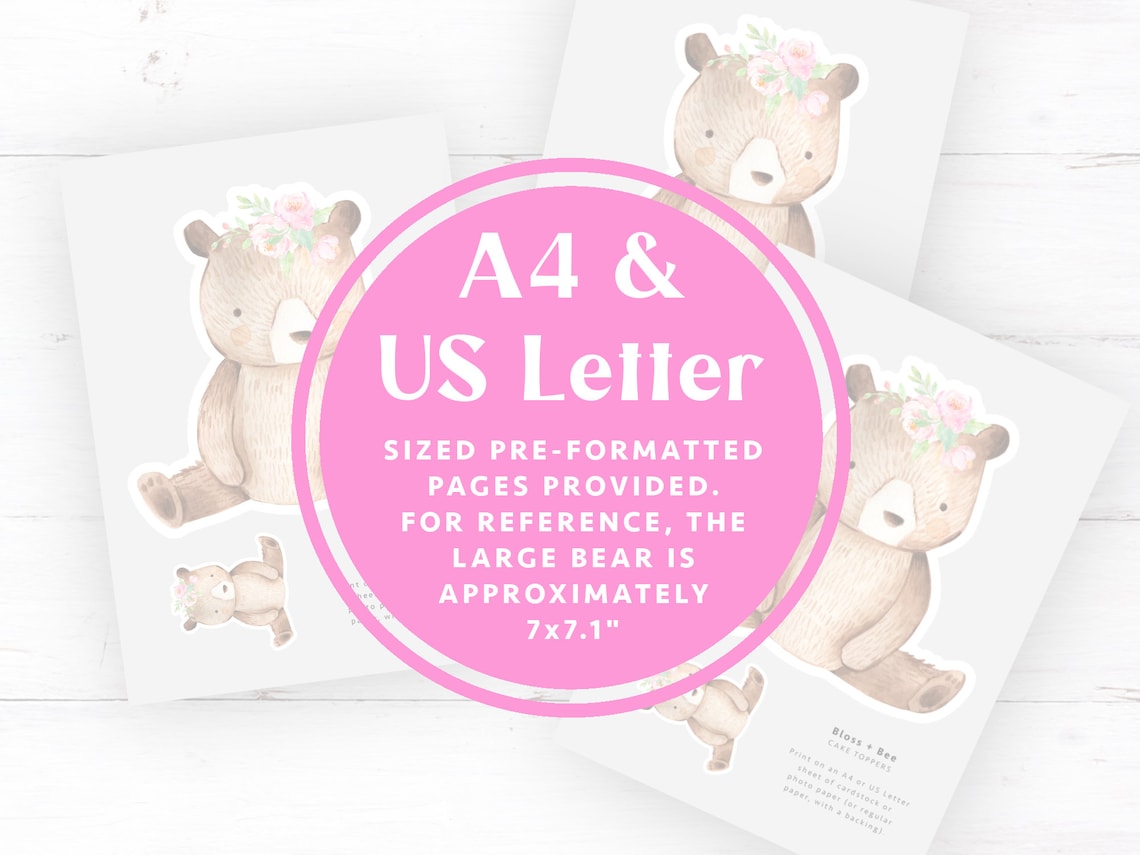Floral Bear Cake Topper INSTANT DIGITAL DOWNLOAD Printable | Etsy