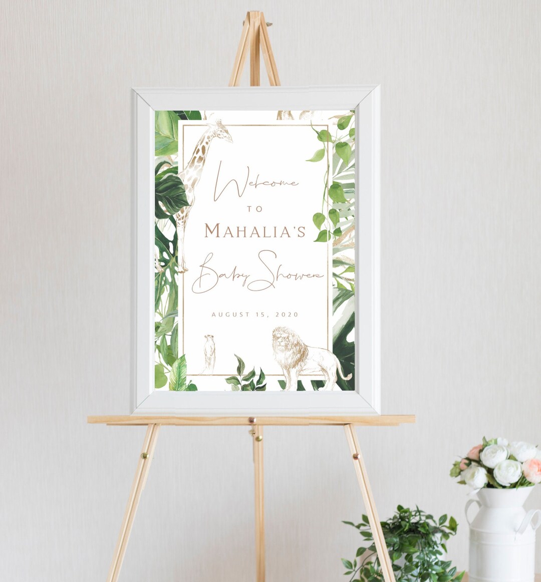 Jungle Party Welcome Sign, PRINTABLE, Gold Jungle Animals Baby Shower ...