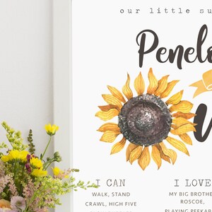 Sunflower Milestone Board, PRINTABLE, Girl's First 1st Birthday Digital ...