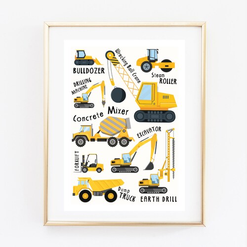 Construction Vehicles PRINTABLE Building Machinery Digital - Etsy