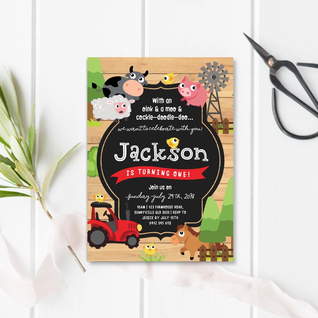 Farm Themed Invitation, DIGITAL DOWNLOAD, Printable Tractor Windmill ...