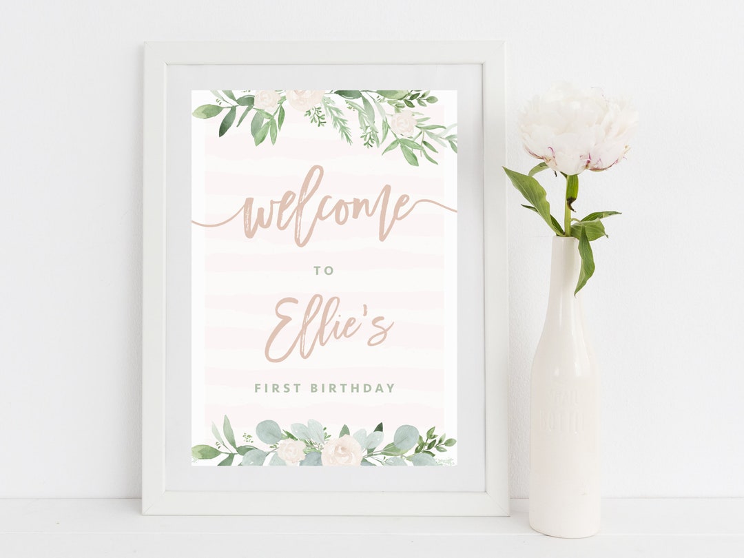Blush Floral Party Theme, PRINTABLE, Personalised 1st Birthday Welcome ...