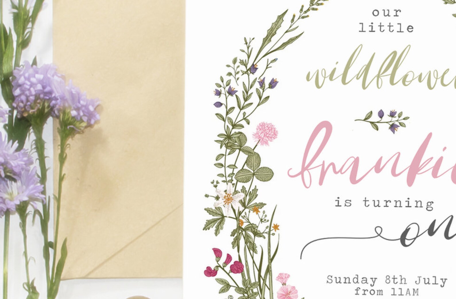 Wildflower Invitation, PRINTABLE, Feminine Vintage Floral Theme 1st ...