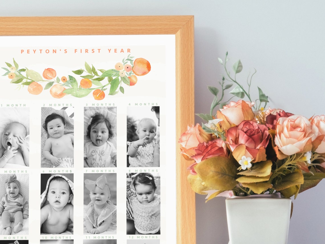 My First Year Photo Board PRINTABLE Peach Themed 1st - Etsy