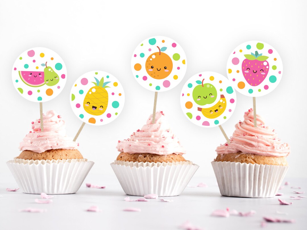Kawaii Fruit Cupcake Toppers, PRINTABLE Digital Two-tti Frutti Themed ...
