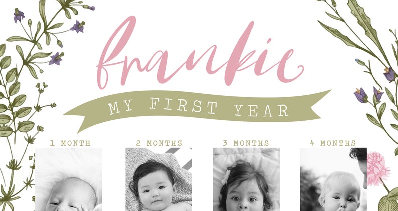 My First Year Photo Board, PRINTABLE Wildflower Party Decor, Girl's ...