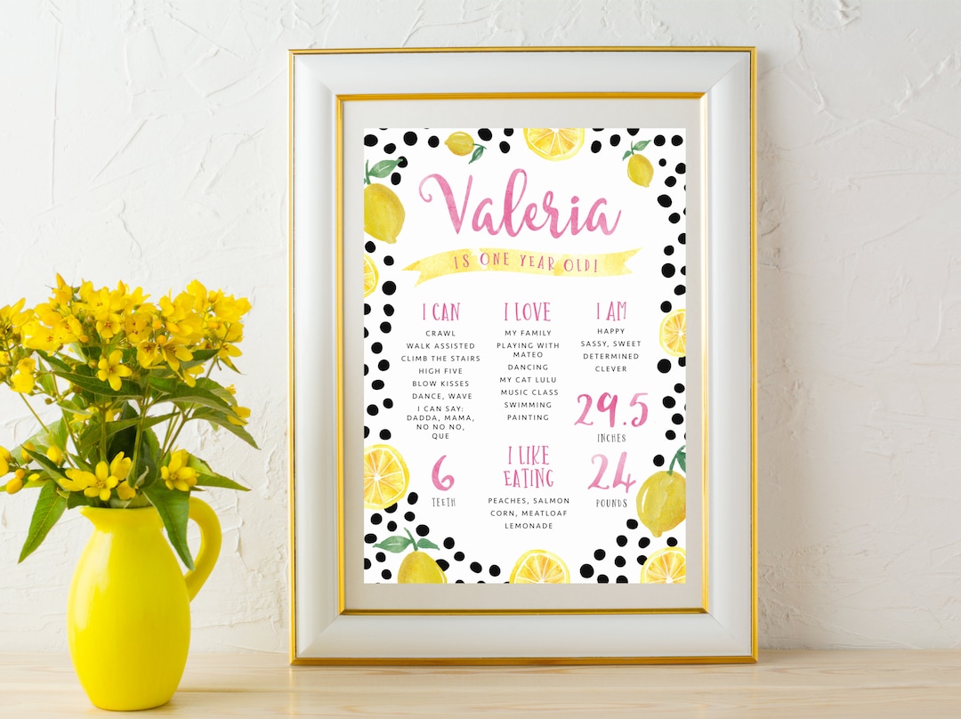 Lemon Themed Milestone Board, PRINTABLE, Digital Download Pink Yellow ...
