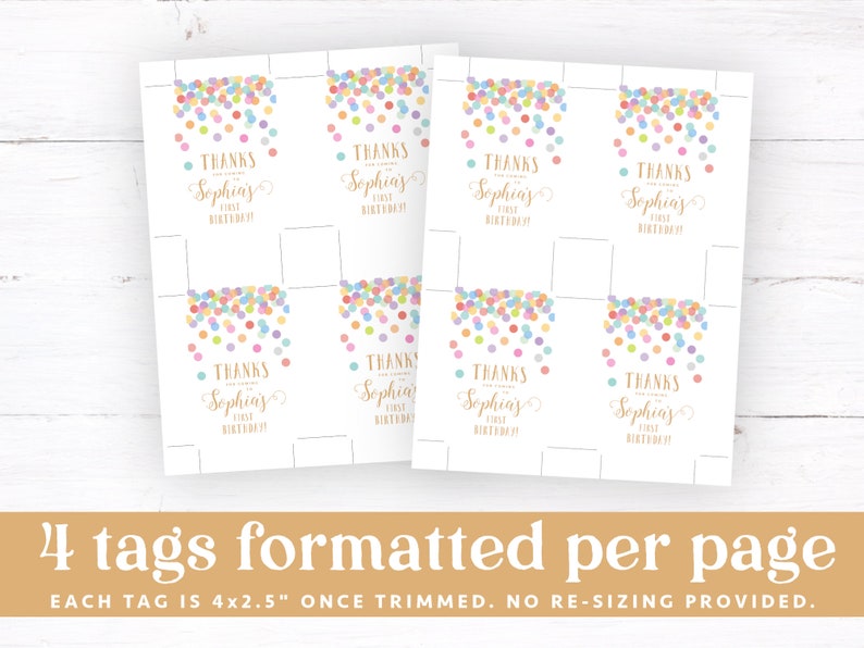 Pastel Confetti Favor Tag, PRINTABLE, Rainbow Confetti Theme 1st First ...