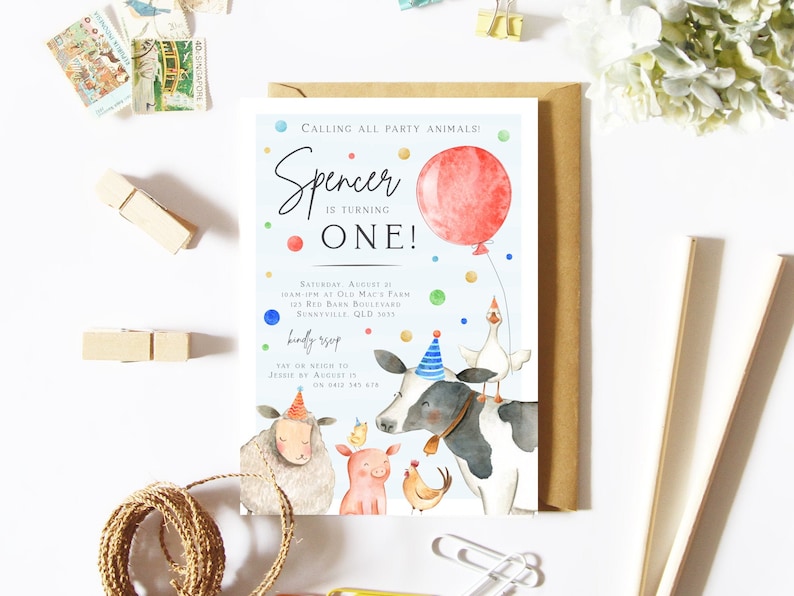 Farm Themed Invitation PRINTABLE Calling All Party Animals - Etsy