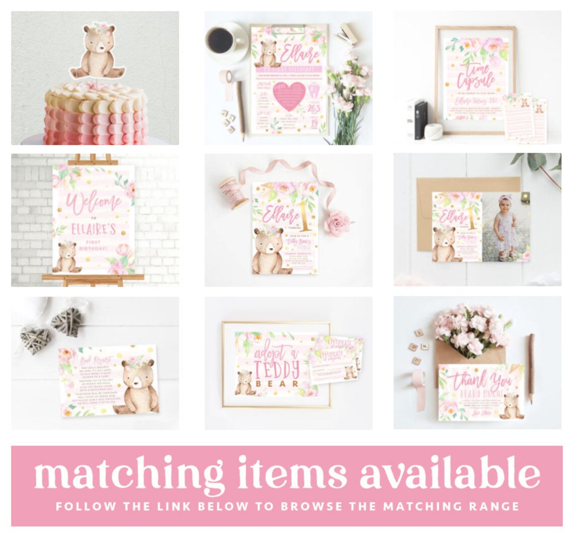 Floral Bear Cake Topper INSTANT DIGITAL DOWNLOAD Printable | Etsy